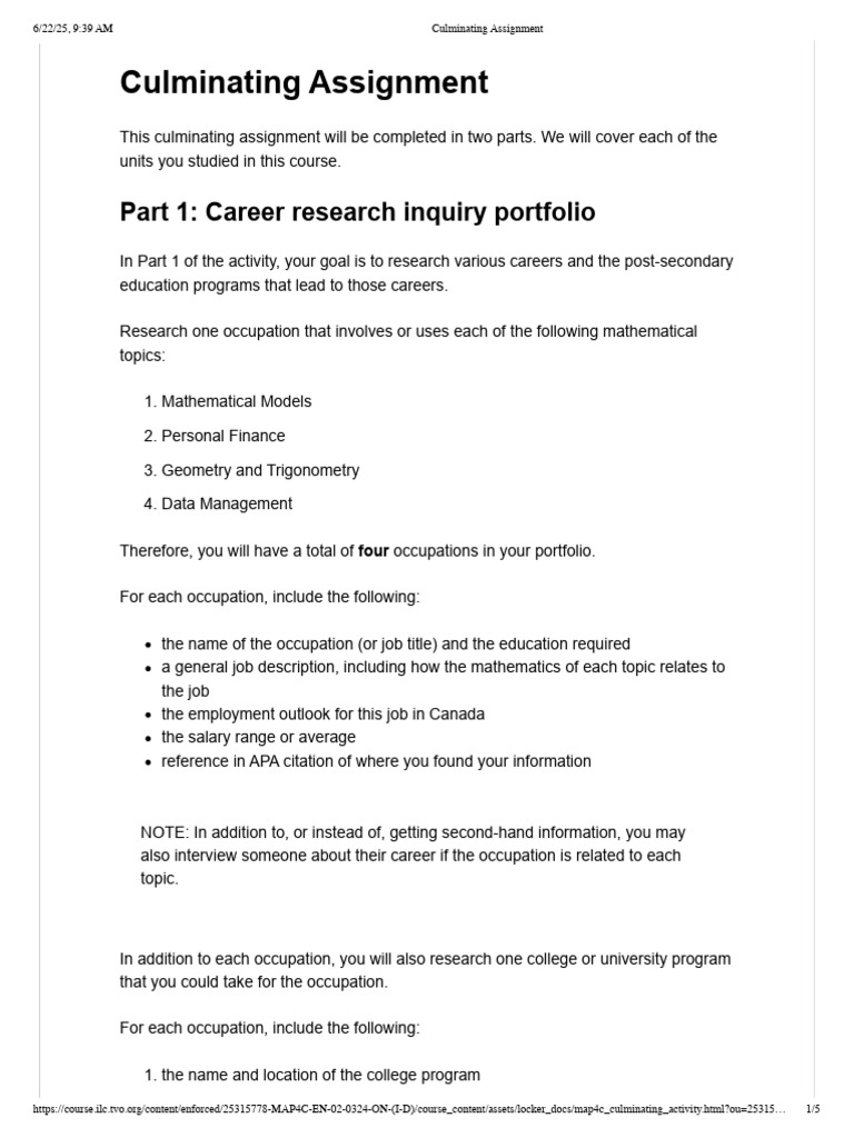 Culminating Assignment | PDF