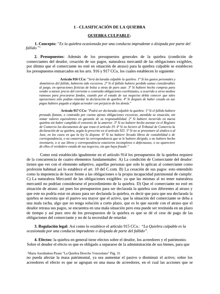 Clasificación de la Quiebra: Culpable y Fraudulenta | PDF | Bancarrota ...