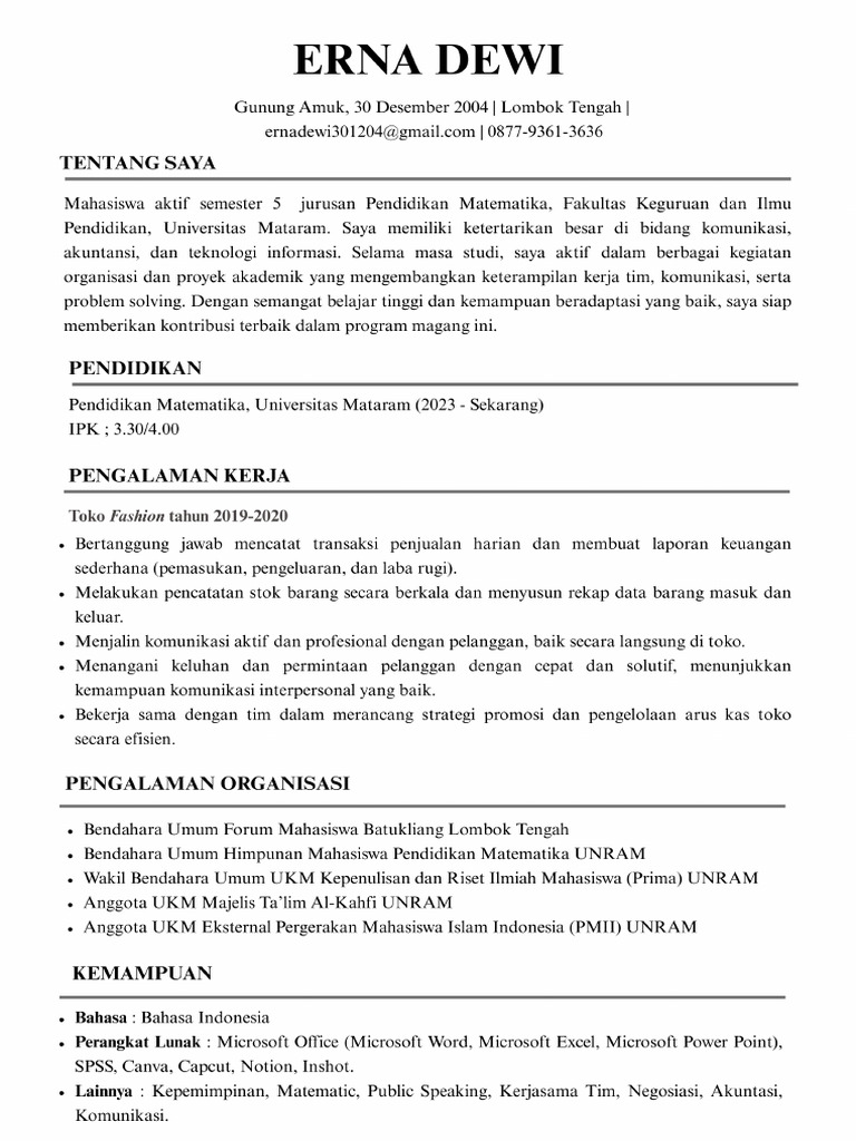 Erna Dewi CV | PDF