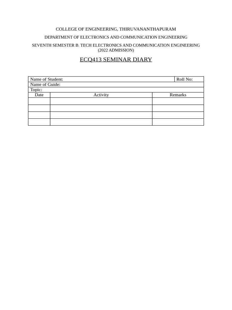 ECQ413 Seminar Diary Template | PDF