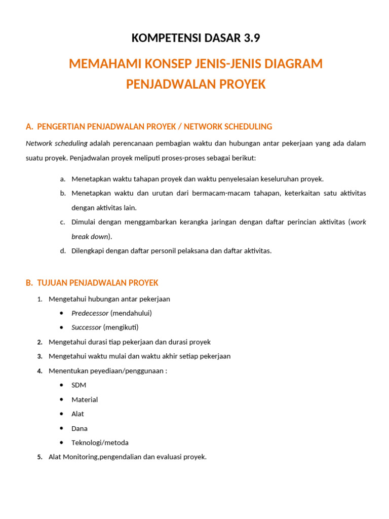 Konsep Jenis-Jenis Diagram Penjadwalan Proyek | PDF