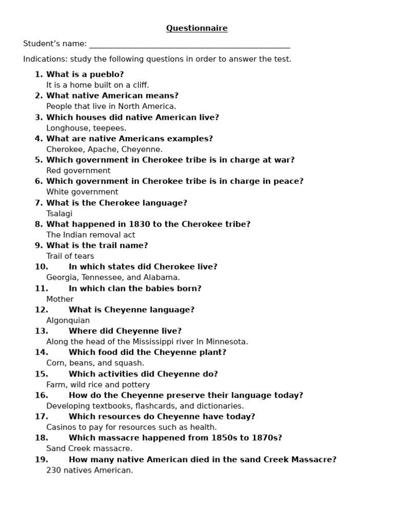 Social Studies, questionnaire 1 | PDF