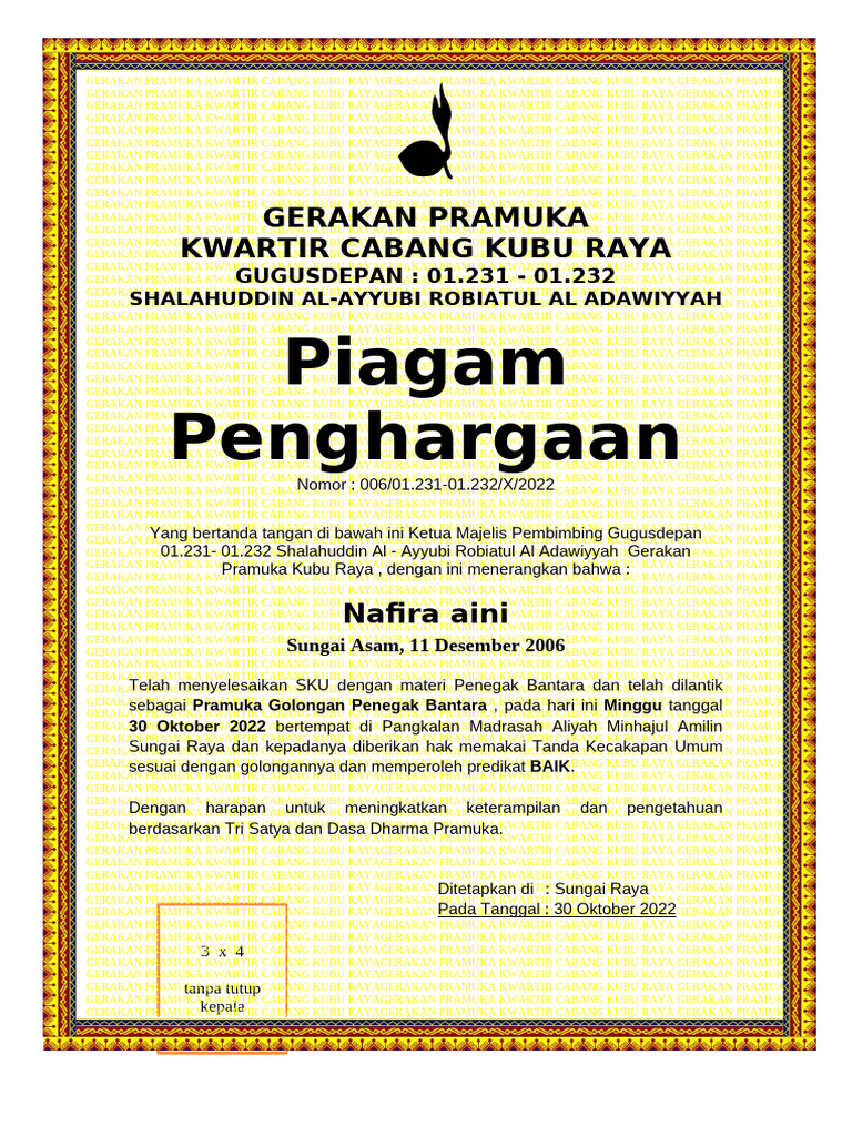 Sertifikat Penegak Angkatan 5 Putri | PDF