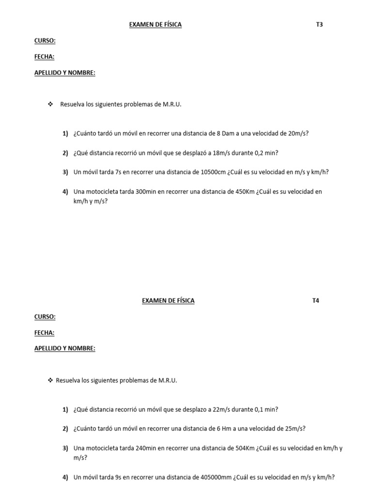 evaluacion MRU | PDF