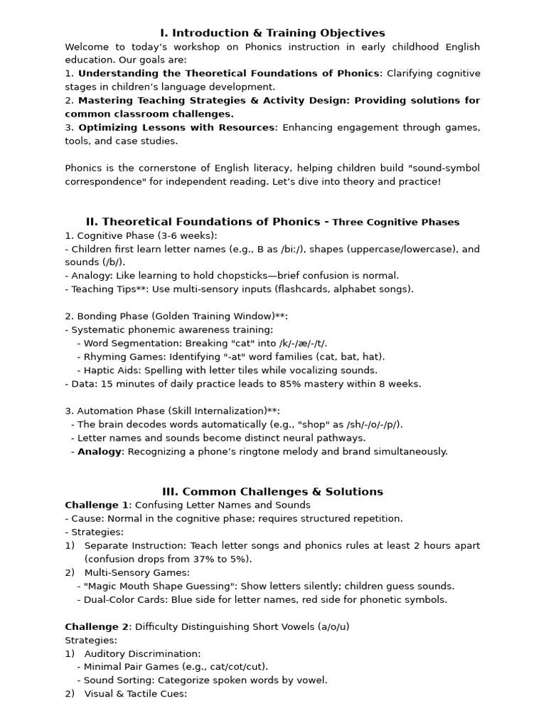 Phonics Workshop Outline | PDF | Phonics | Learning