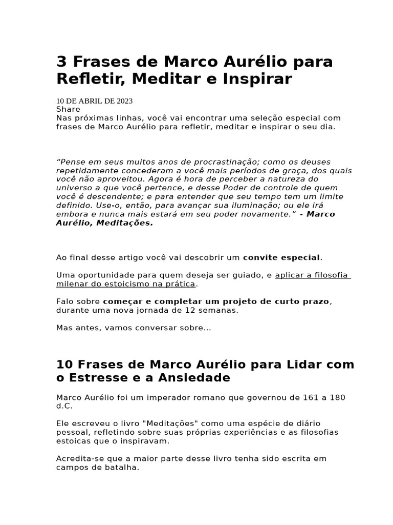 Frases de Marco Aurélio para Inspirar | PDF | Marco Aurélio | Estoicismo