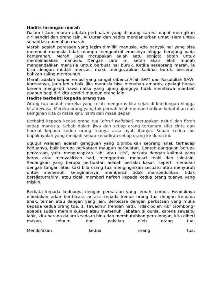 Larangan Marah dan Berbakti kepada Orang Tua | PDF