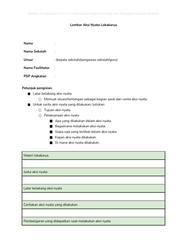 Lembar Aksi Nyata Lokakarya | PDF