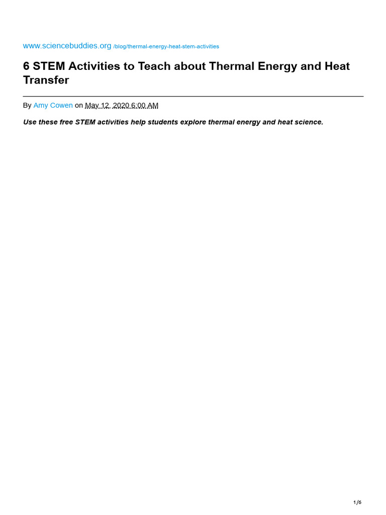 Engaging Thermal Energy STEM Activities | PDF | Heat | Heat Transfer