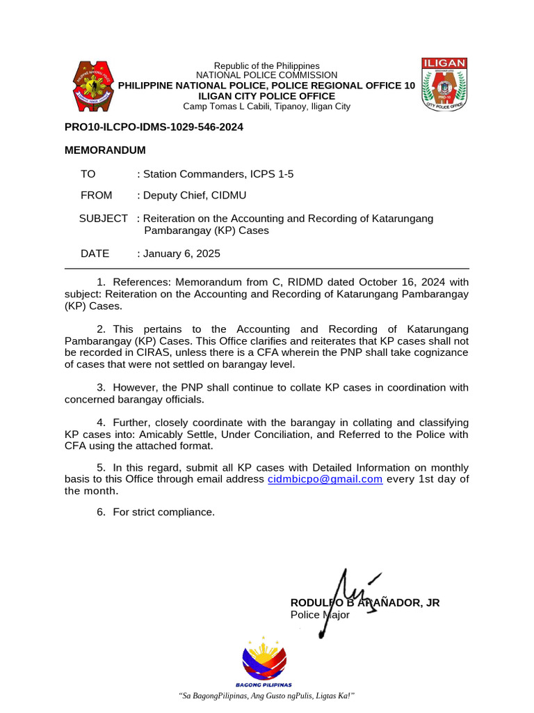 PRO10-ILCPO-IDMS-1029-546-2024 Reiteration On The Accounting and ...