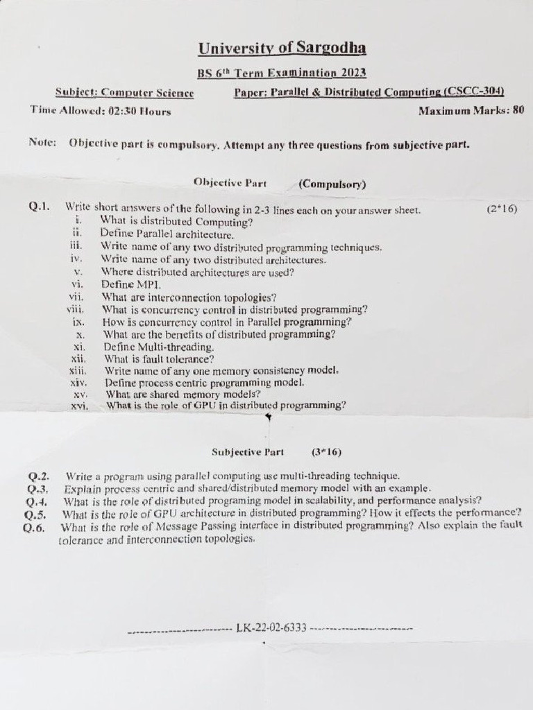 Parallel and Distributed Computing Cs 2023 | PDF