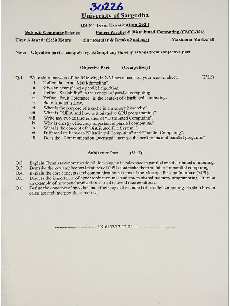 Parallel and Distributed Computing Cs 2024 II | PDF