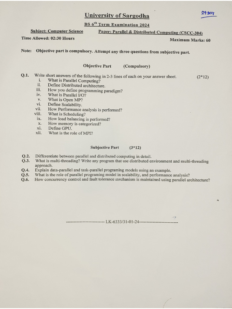 Parallel and Distributed Computing Cs 2024 I | PDF