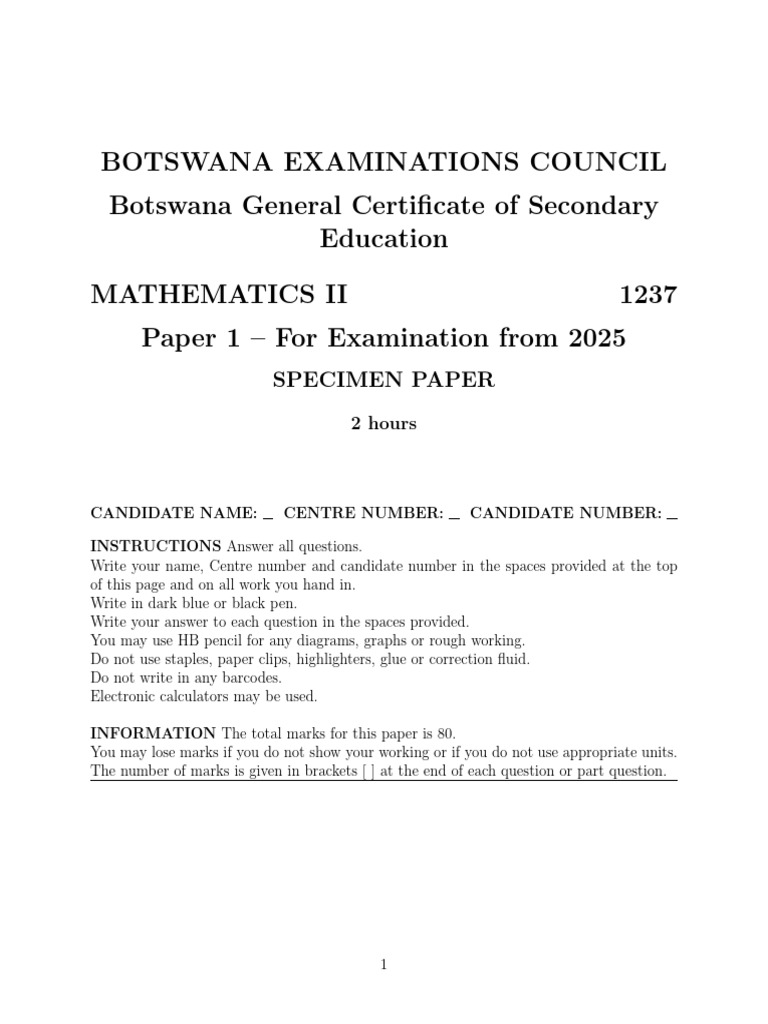 Bsse Specimen Mathematics Pp1 | PDF | Circle | Significant Figures