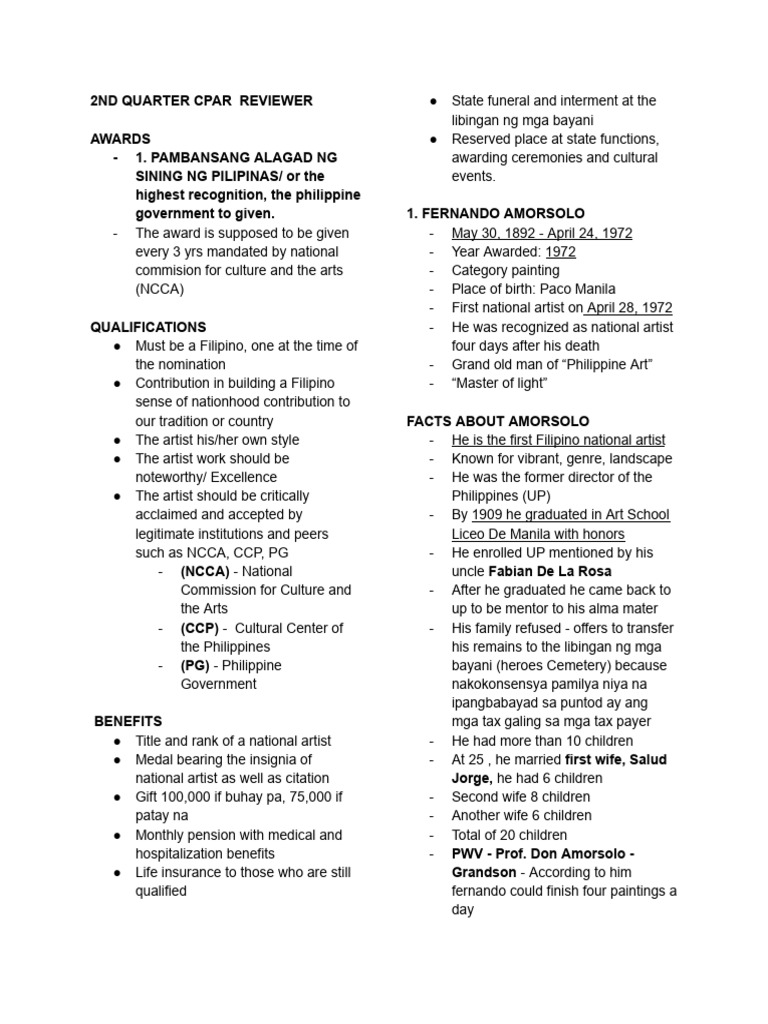 2nd Quarter CPAR Reviewer Overview | PDF