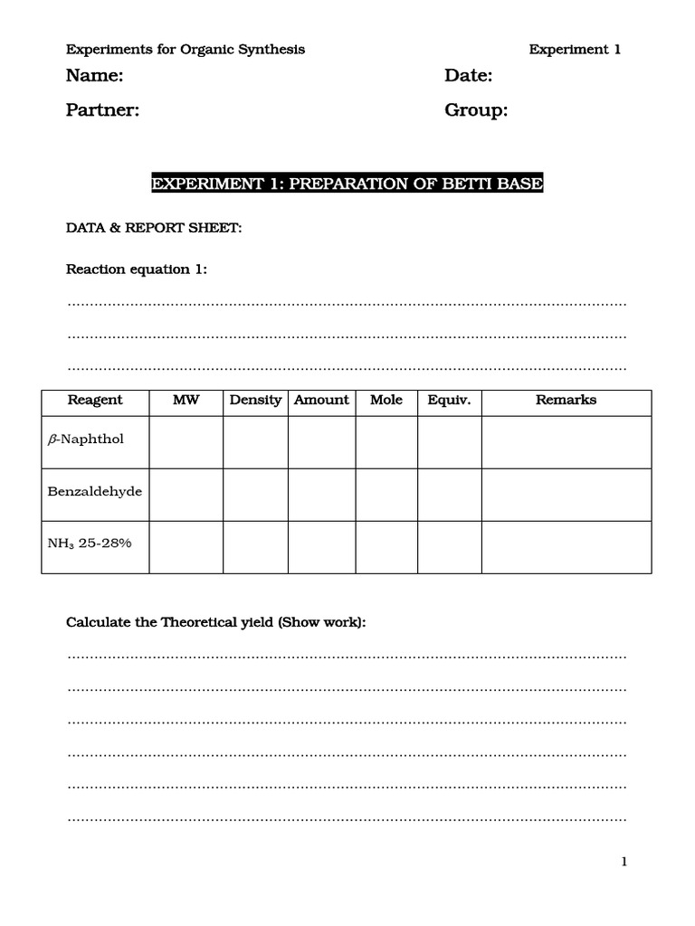 Betti Base Preparation Experiment | PDF | Organic Synthesis ...