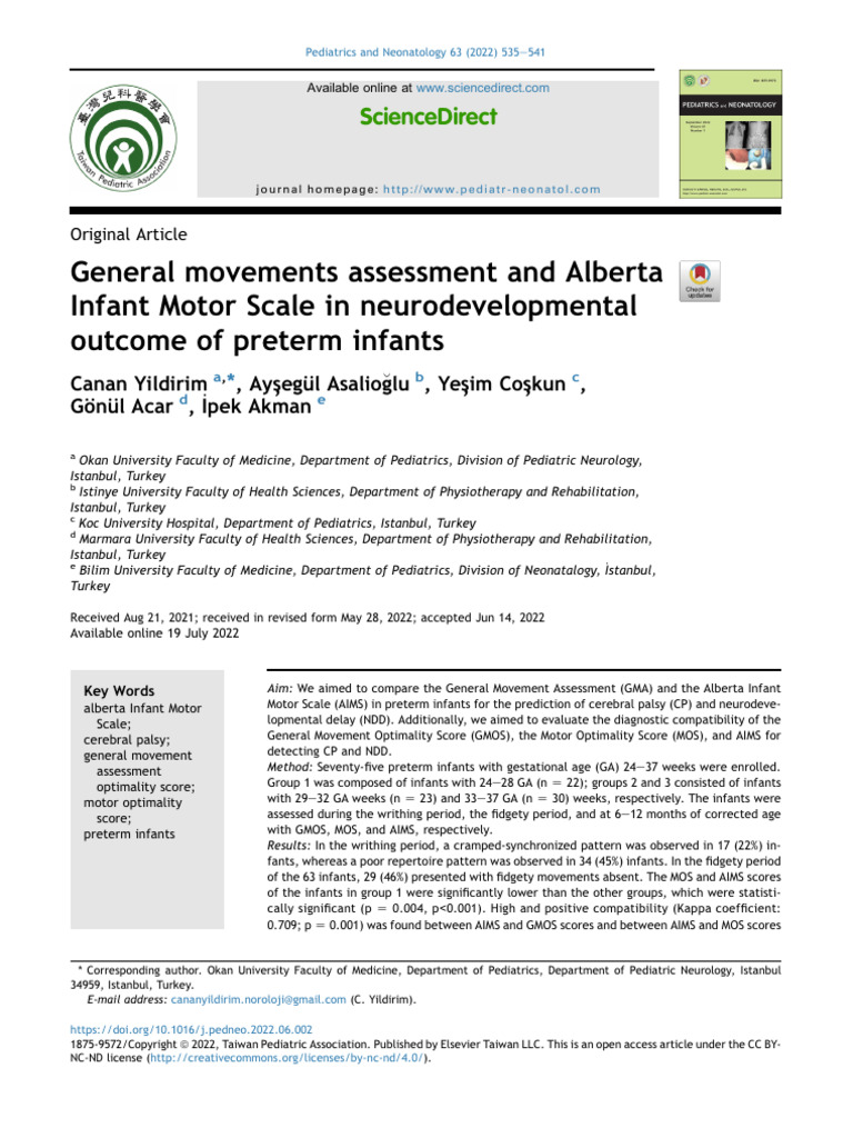 General Movements Assessment and Alberta Infant Mo | PDF | Pediatrics ...