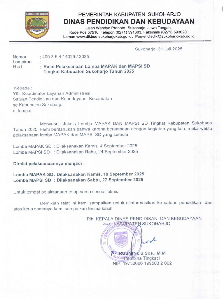 Ralat Pelaksanaan Lomba Mapak Dan Mapsi SD 2025 | PDF
