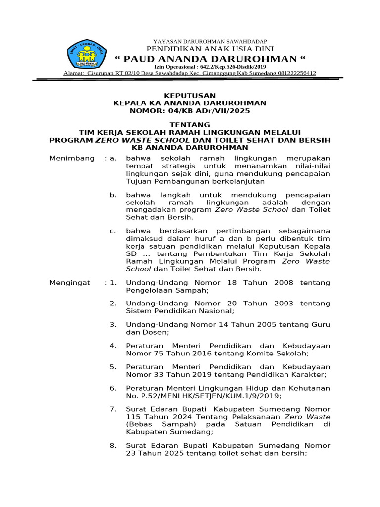 Format SK Tim Sekolah | PDF