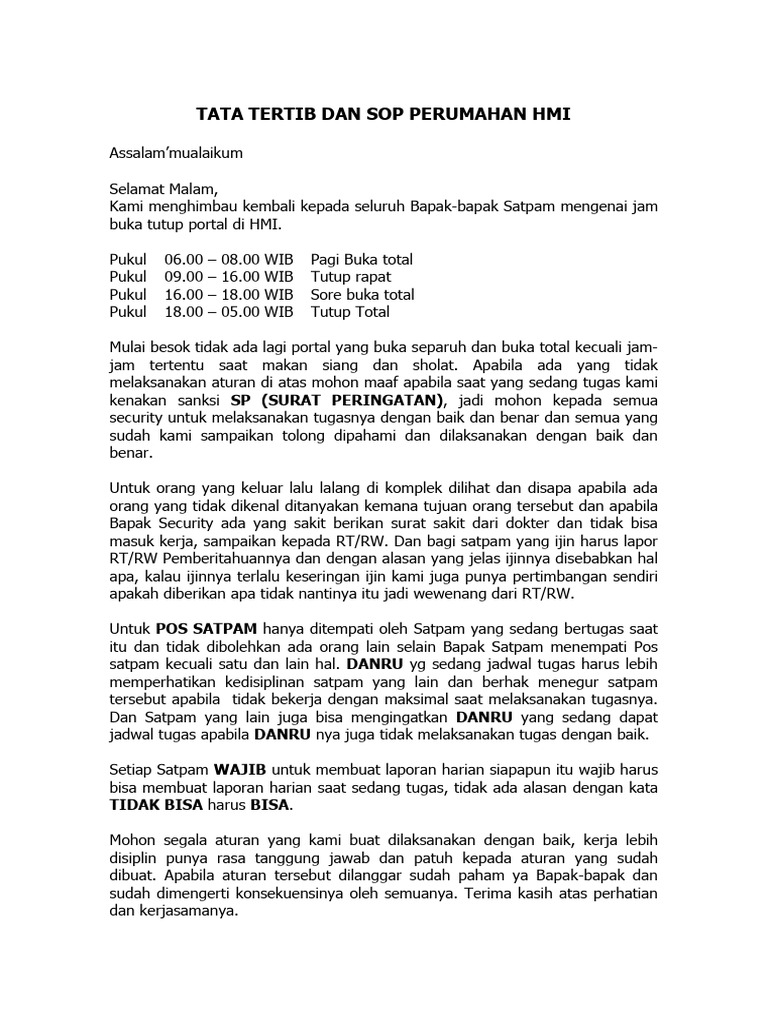 Tata Tertib Dan Sop Perumahan Hmi | PDF