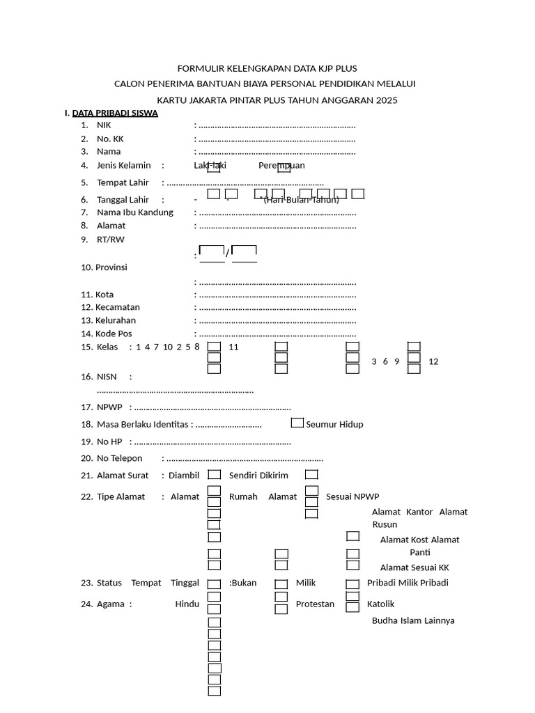 Formulir KJP 2025 | PDF
