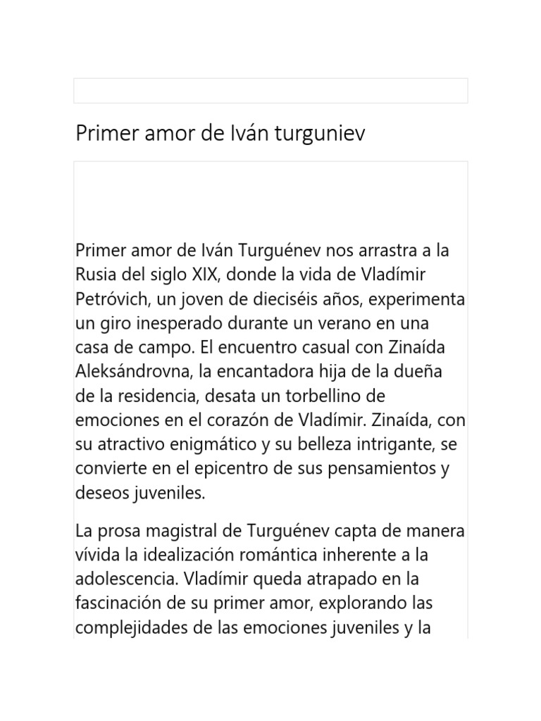 Primer amor: La juventud de Turguénev | PDF | Amor
