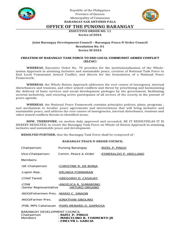 Barangay Task Force for Peace Development | PDF