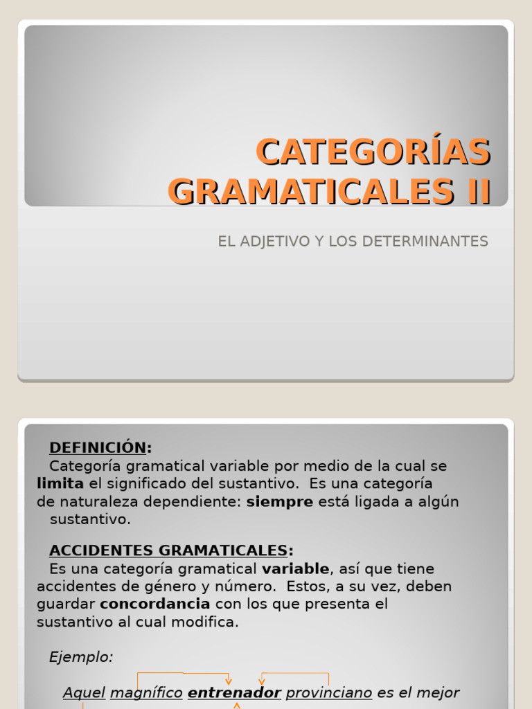 Categorías Gramaticales II | PDF | Adjetivo | Sustantivo