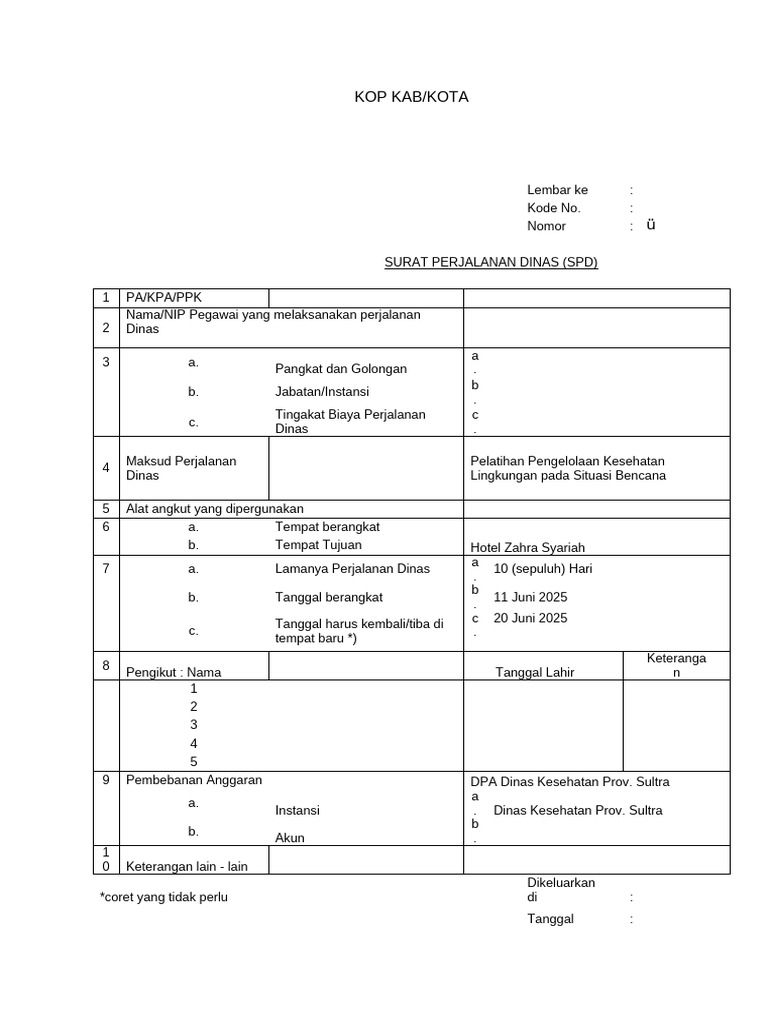 Contoh SPPD Pelatihan | PDF