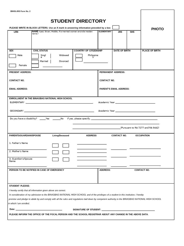 Student Directory BNHS SHS | PDF | Justice | Crime & Violence