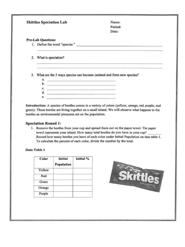 Skittles Speciation Lab Student Questions | PDF