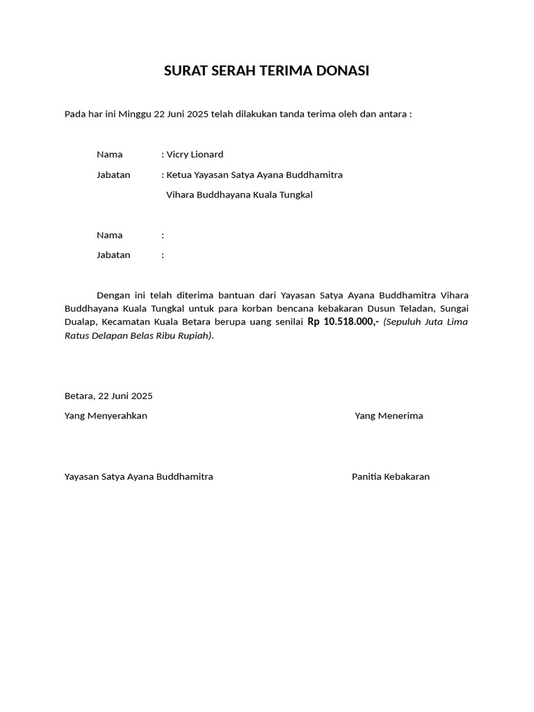 Serah Terima Donasi Kebakaran 2025 | PDF
