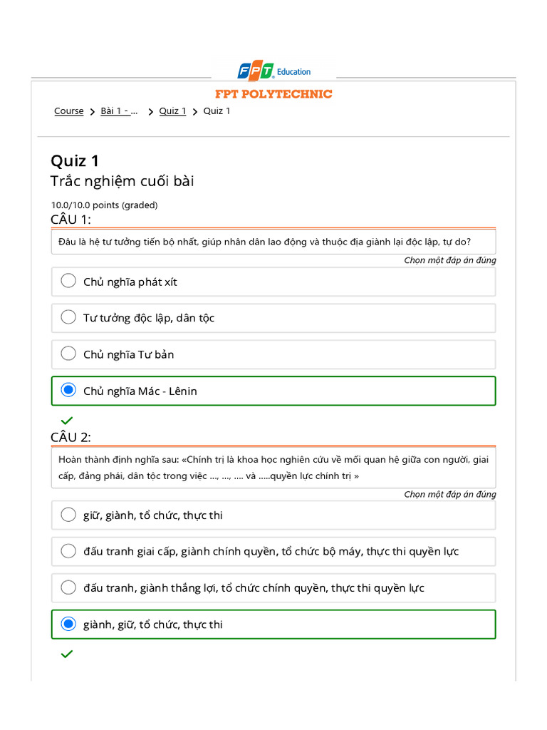 Quiz 1 - Quiz 1 - VIE1016 Courseware - FPT Polytechnic - Course ...