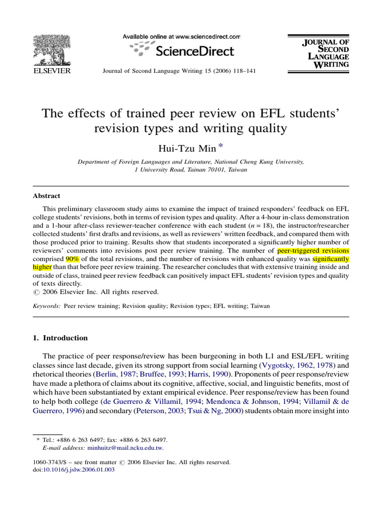 Impact of Peer Review Training on EFL Writing | PDF | English As A ...