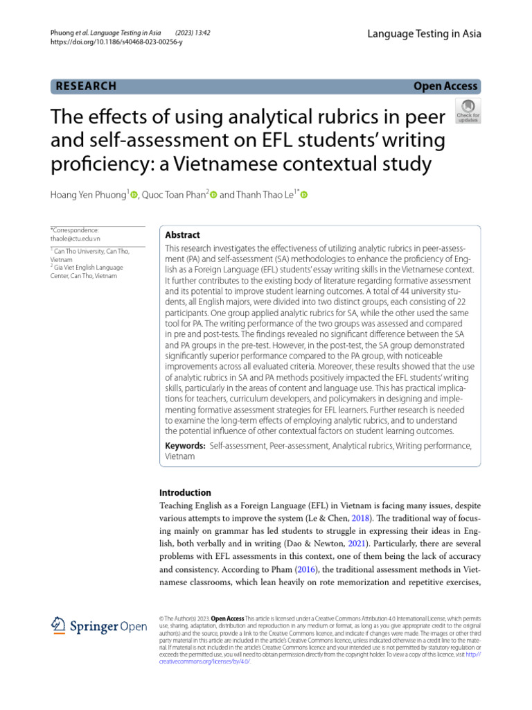 The Effects of Using Analytical Rubrics in Peer | PDF | Educational ...