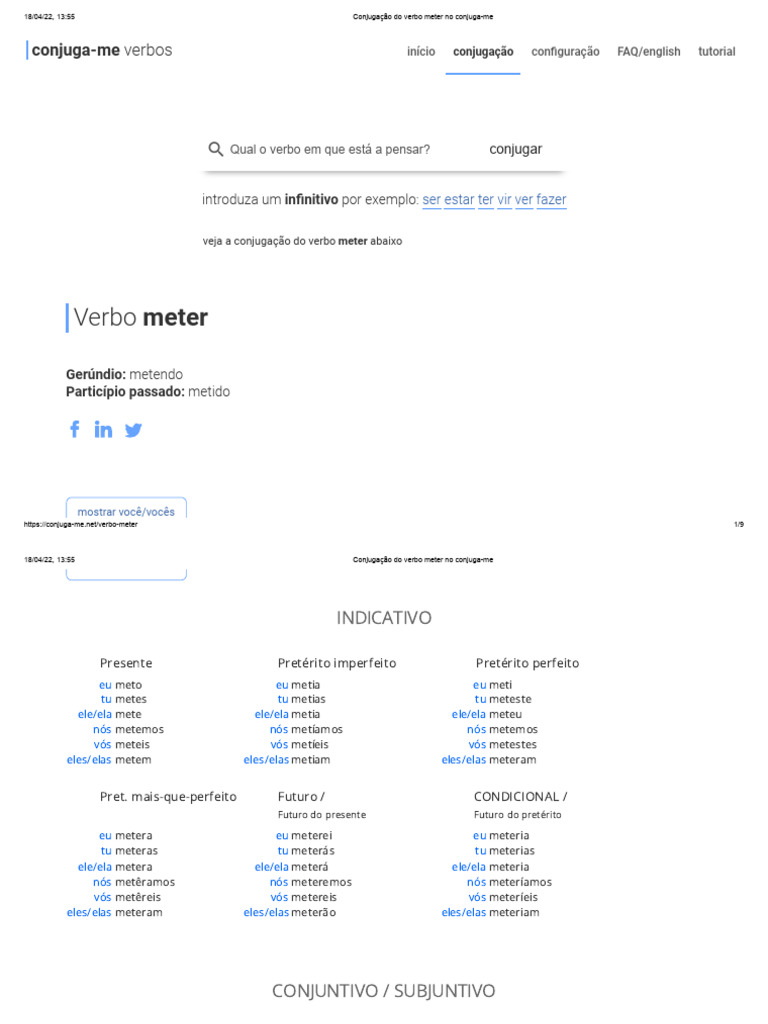 Conjugação do Verbo Meter | PDF | Interpretação (Filosofia) | Morfologia