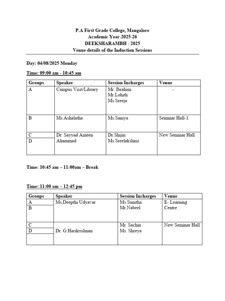 Induction Program Venue - Day 3 | PDF
