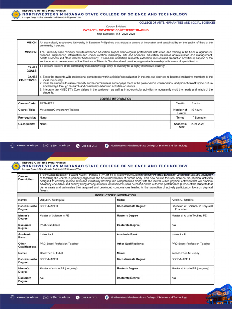 Path-Fit 1 Revised Syllabus | PDF | Physical Education