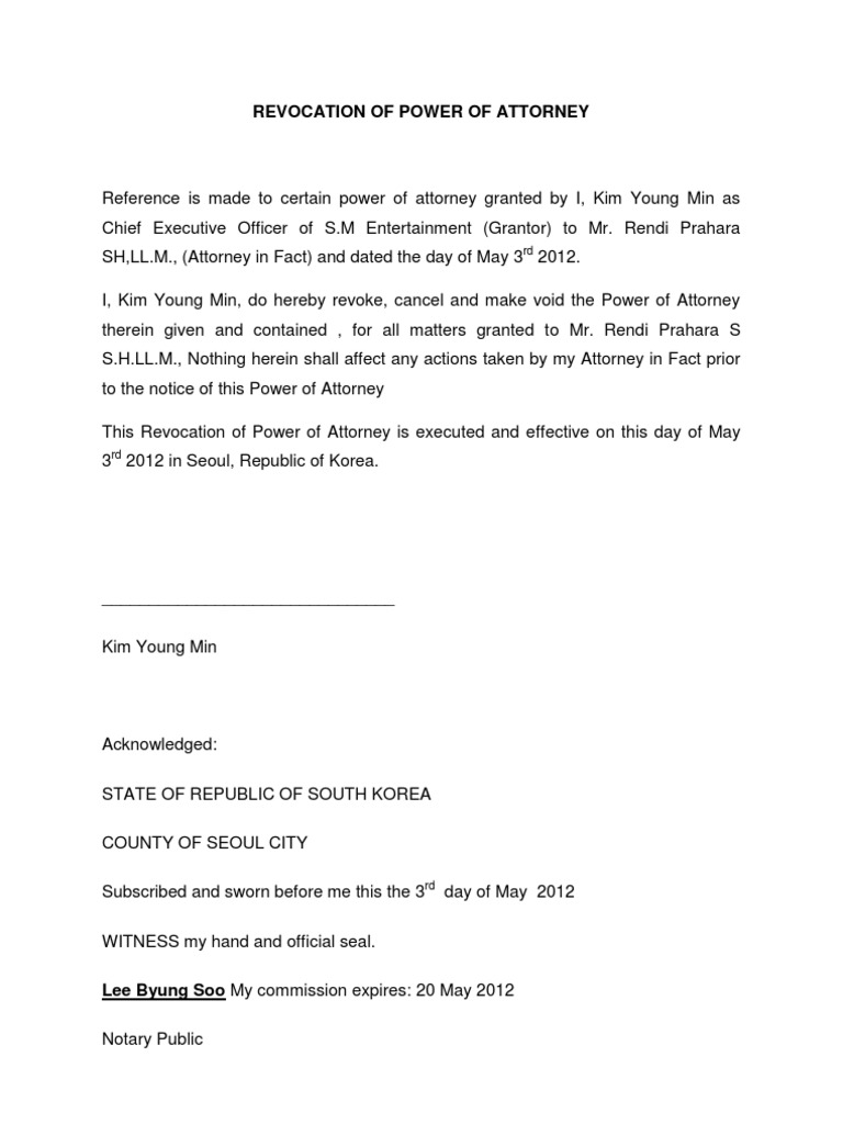 Revocation of Power of Attorney in Korea | PDF