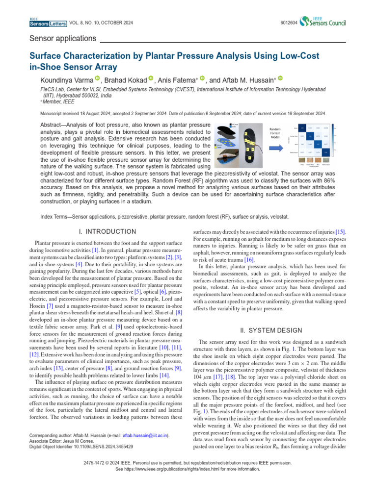 In-Shoe Sensor for Surface Pressure Analysis | PDF | Statistical ...