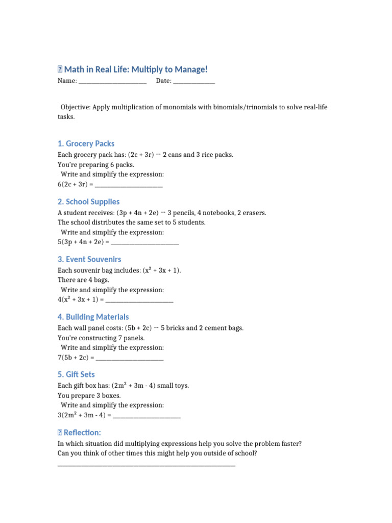 Math in Real Life Multiply To Manage | PDF