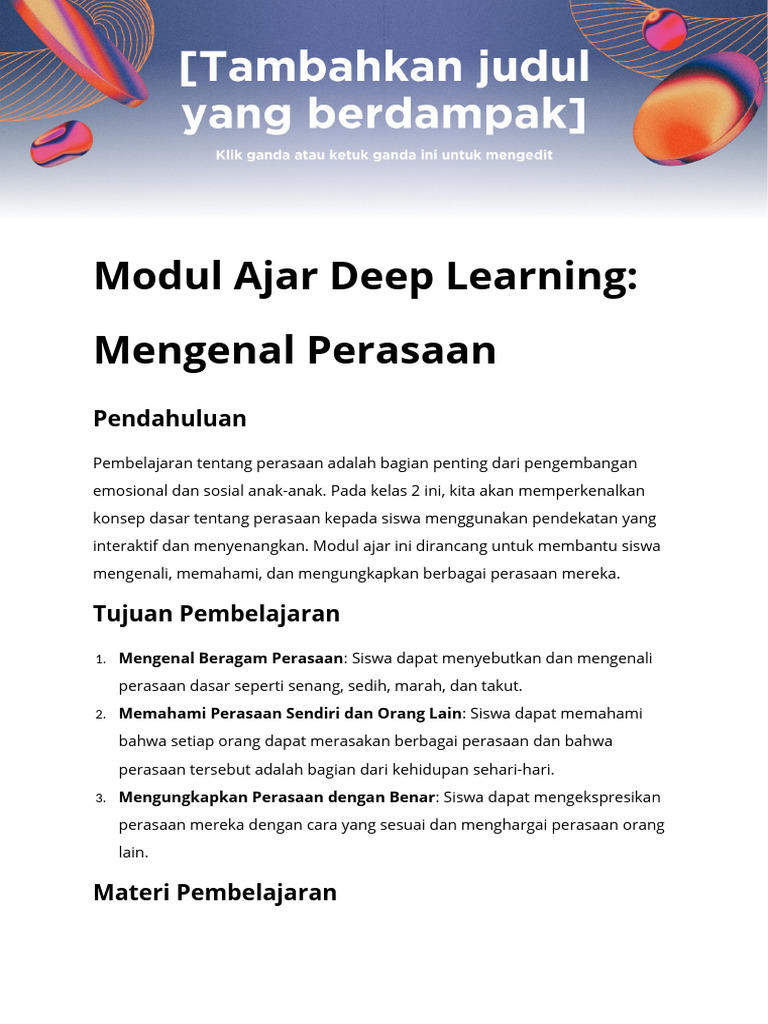 Modul Ajar Deep Learning Mengenal Perasaan - 20250805 - 100304 - 0000 | PDF