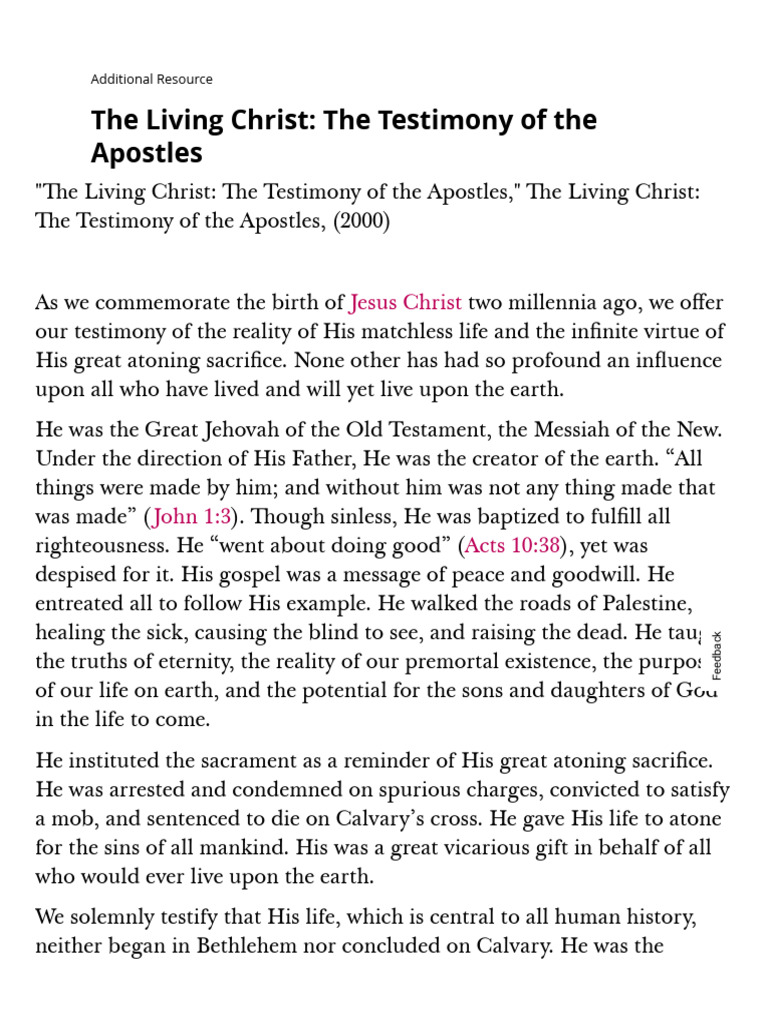 Testimony of the Living Christ | PDF | Jesus | Systematic Theology
