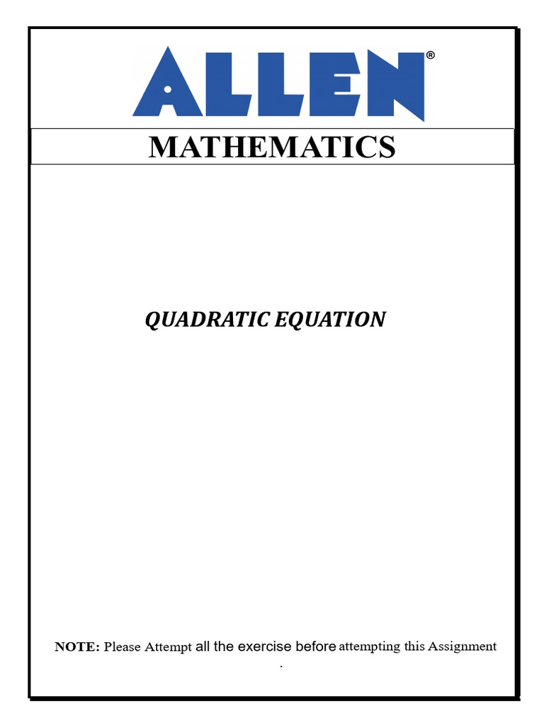 Assignment On Quadratic Equation | PDF | Quadratic Equation | Equations