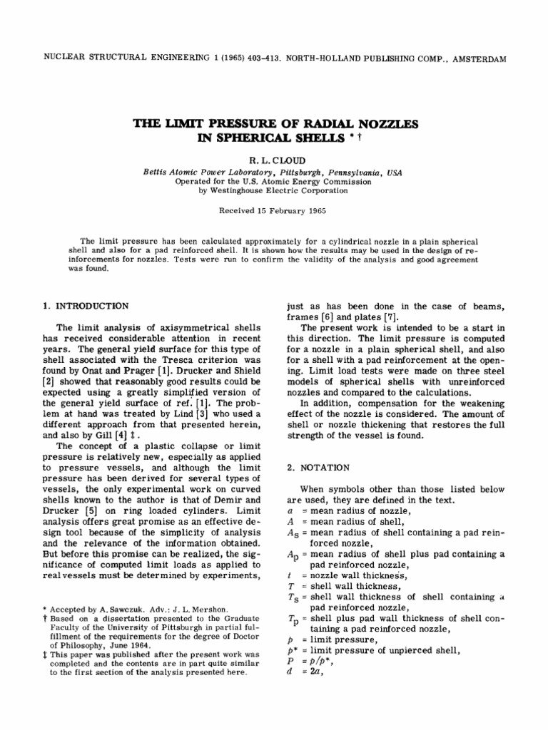 THE Limit PRESSURE OF RADIAL Nozzles | PDF | Continuum Mechanics | Mechanical Engineering