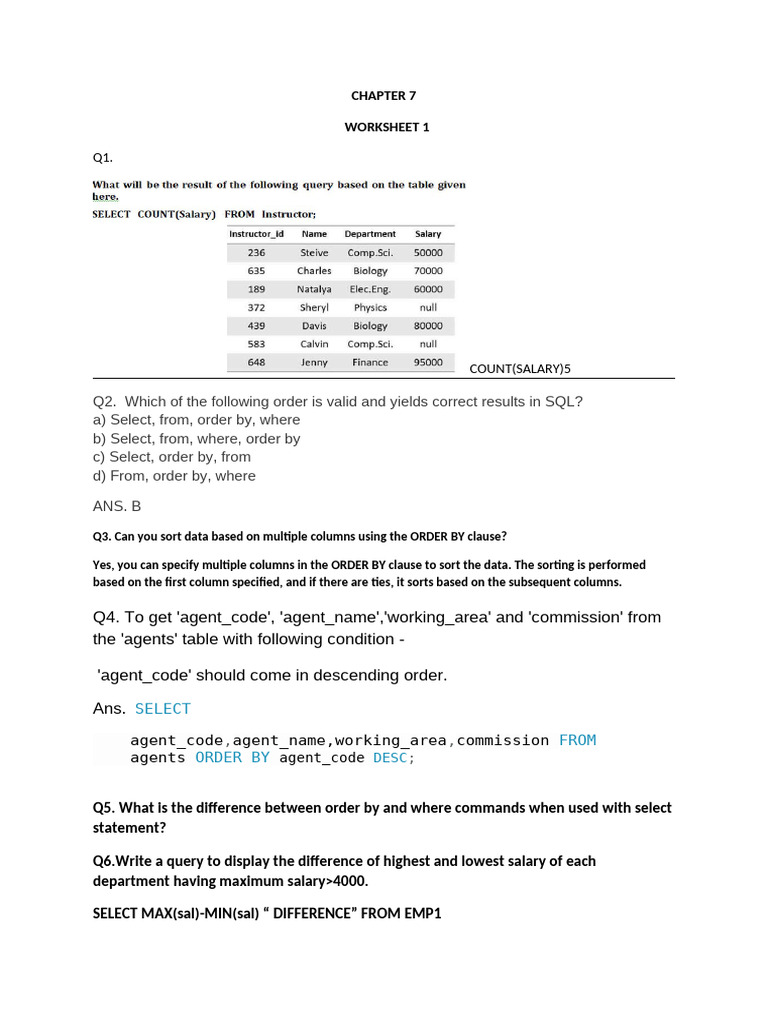 SQL Query Basics and Examples | PDF
