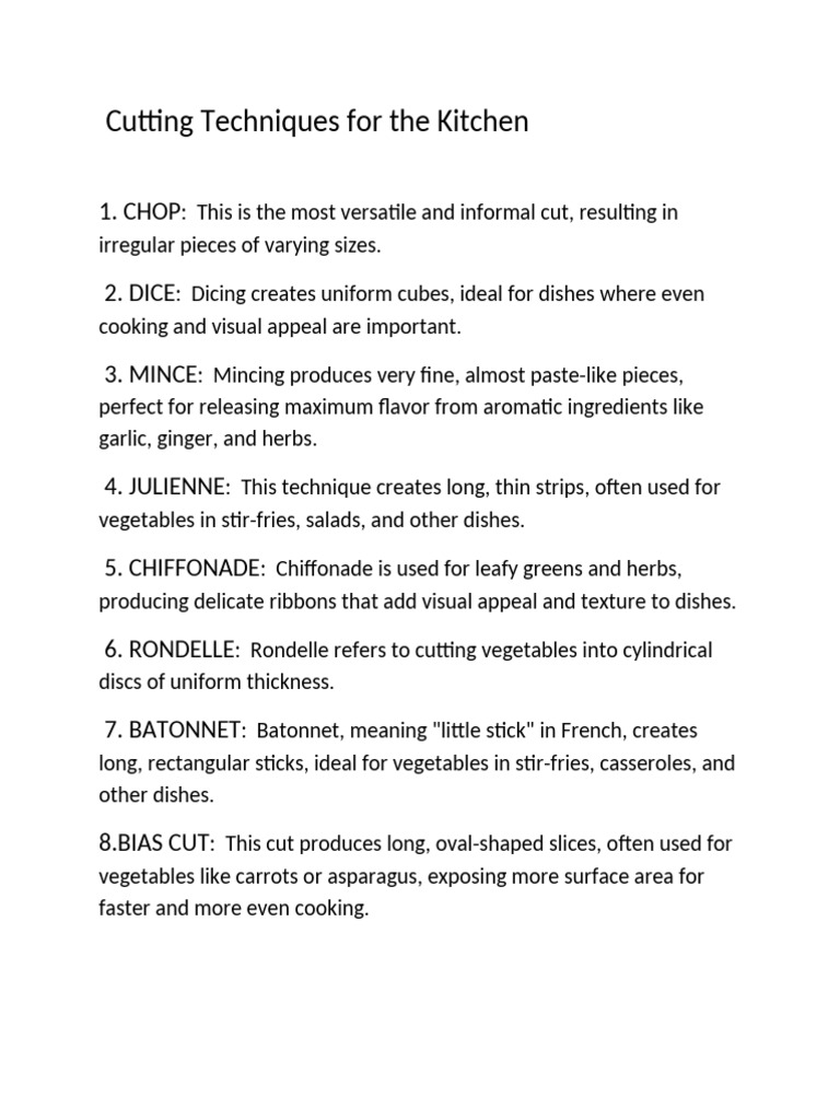 Essential Kitchen Cutting Techniques | PDF