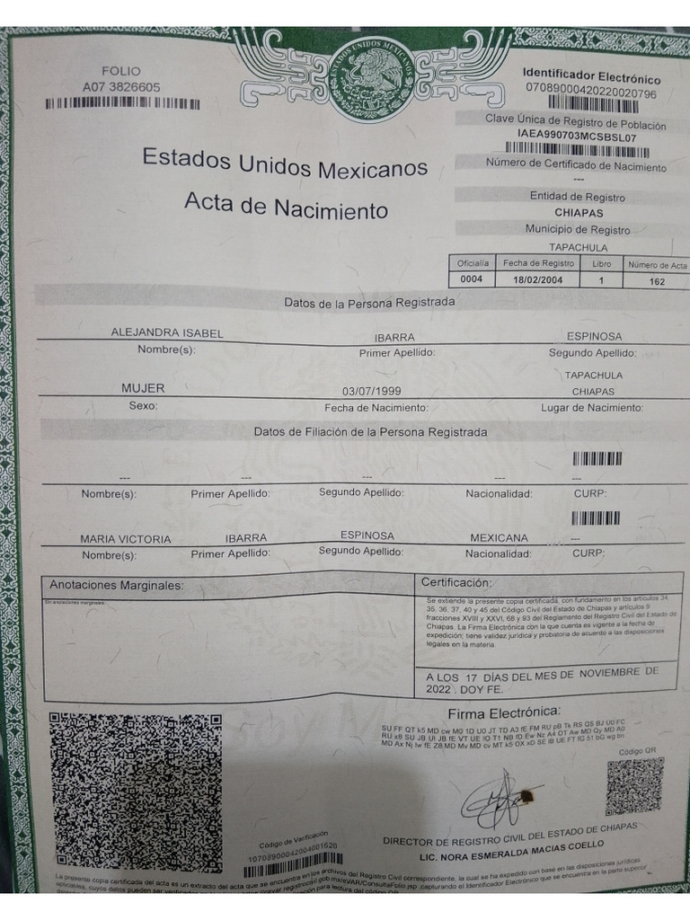 Acta de Nacimiento | PDF