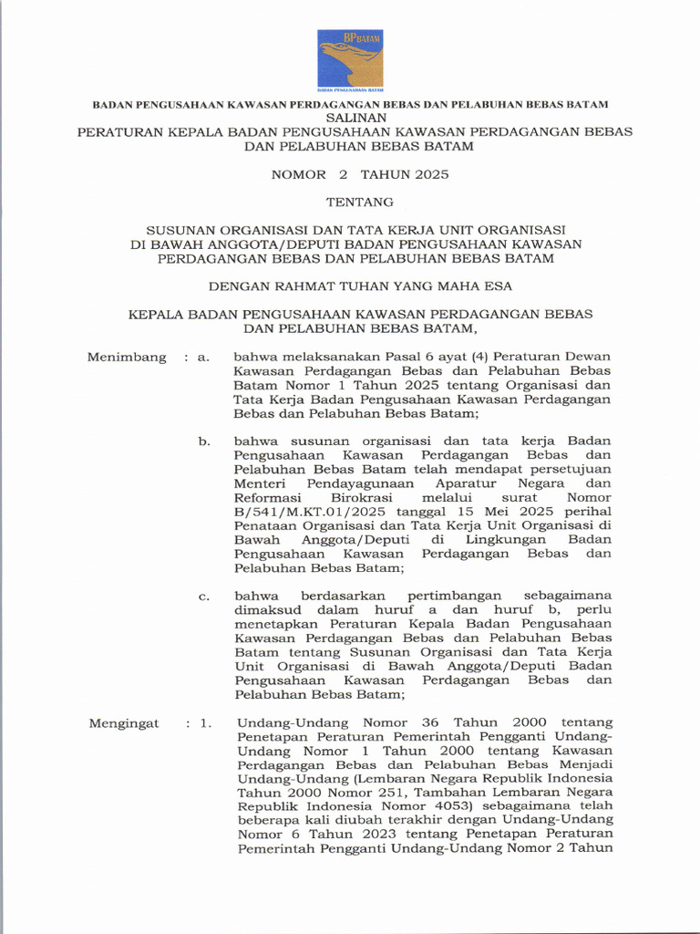 Perka Nomor 2 Tahun 2025 Sotk | PDF