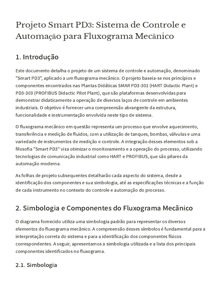 Sistema Smart PD3: Controle Mecânico Automatizado | PDF | Engenharia de ...